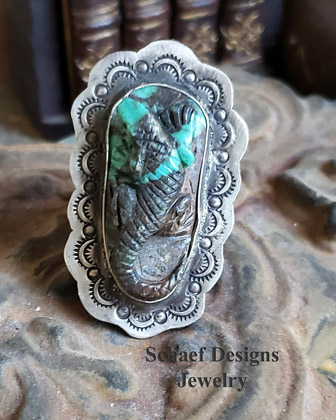 Schaef Designs carved turquoise lizard & sterling silver adjustable ...